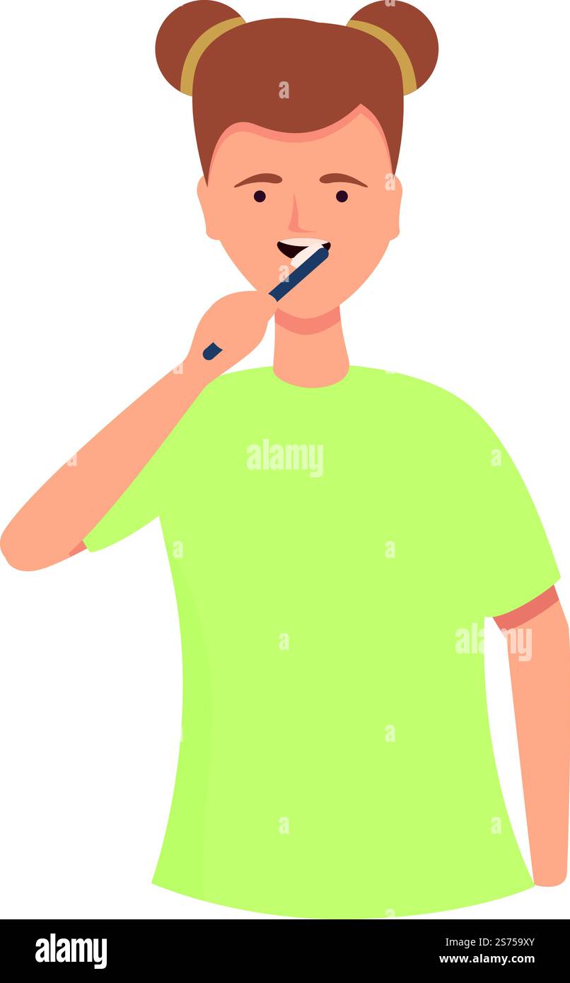 Girl mouth care icon cartoon vector. Brush kid. Oral clean. Girl mouth ...