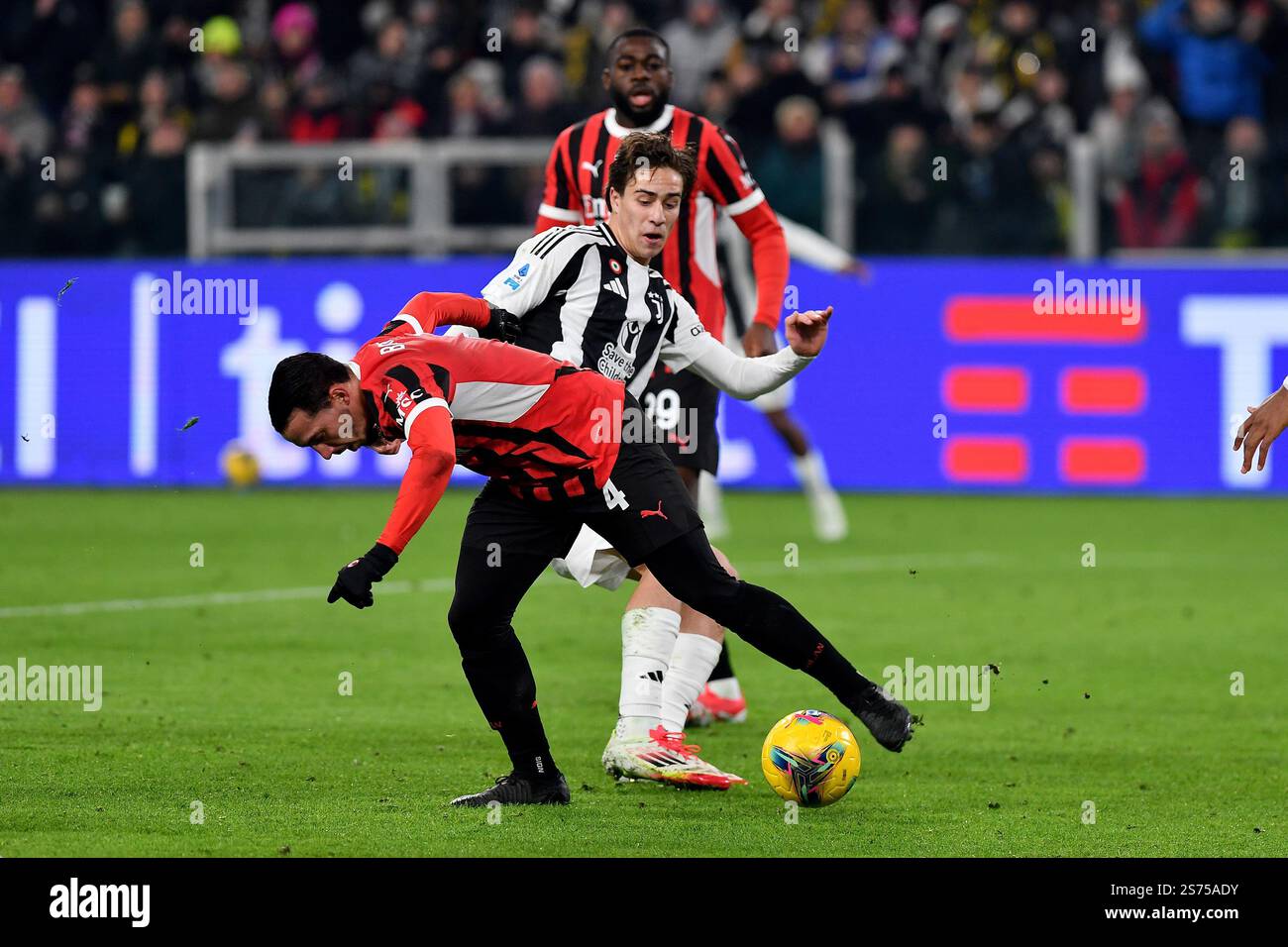 Turin, Italy. 18th Jan, 2025. Ismae?l Bennacer of AC Milan and Kenan ...