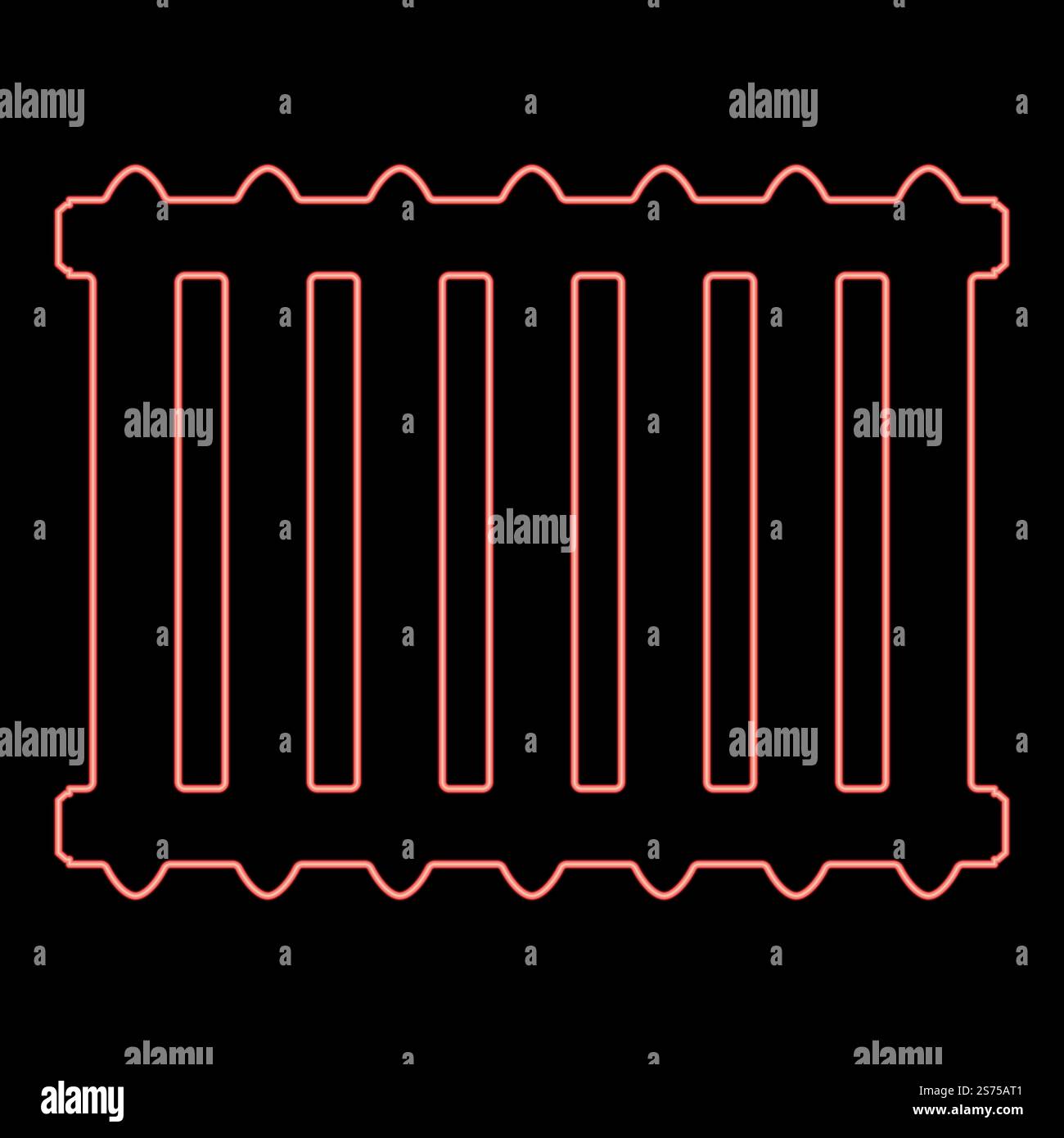 Neon cast iron battery Heating radiator red color vector illustration ...