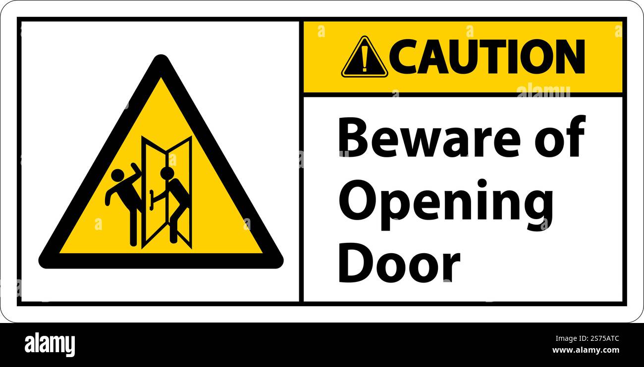 Caution Beware Opening Door Sign On White Background Stock Vector Image ...
