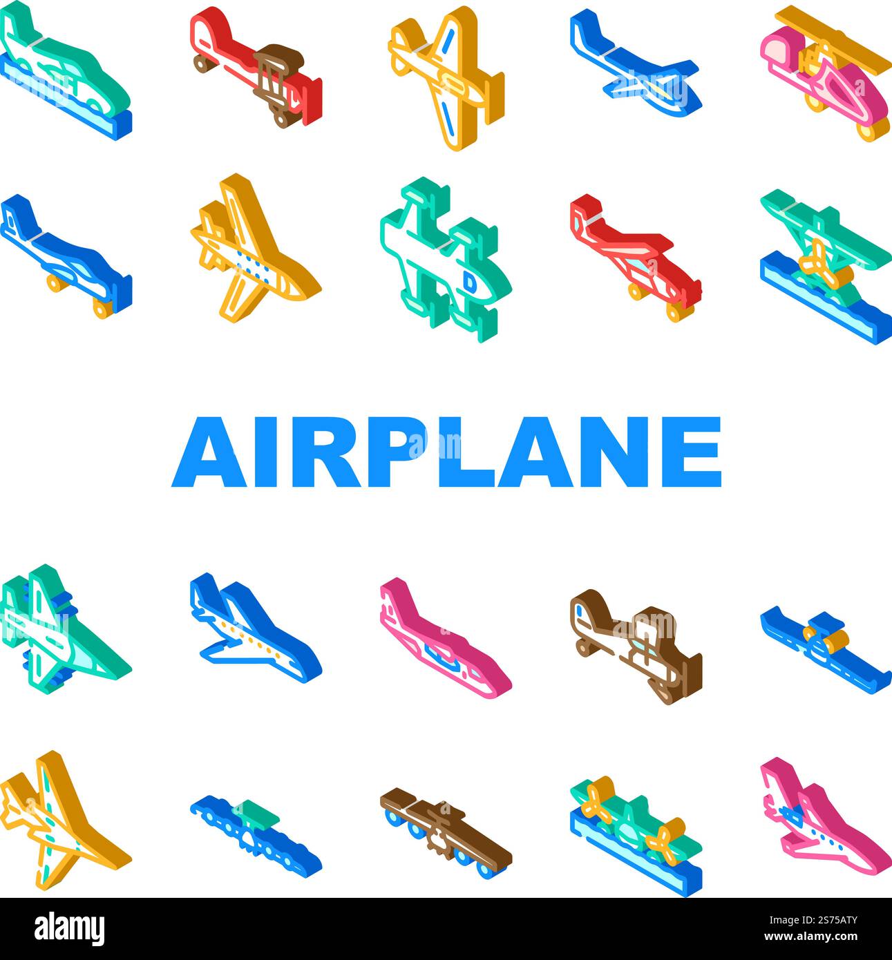 plane flight travel aircraft icons set vector. air sky, fly jet ...