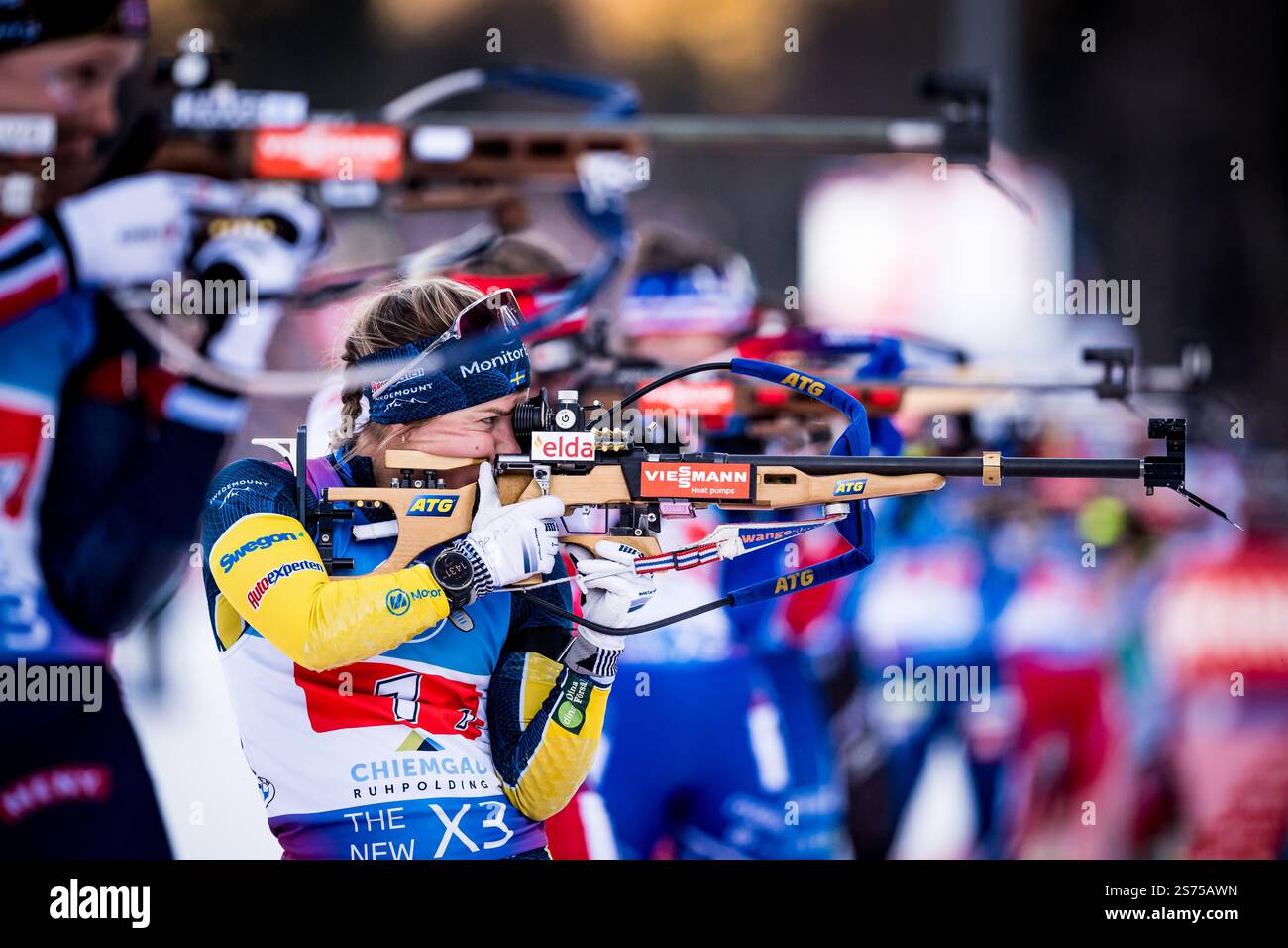 Anna Magnusson of Sweden competes during the women's 4 x 6 km biathlon ...