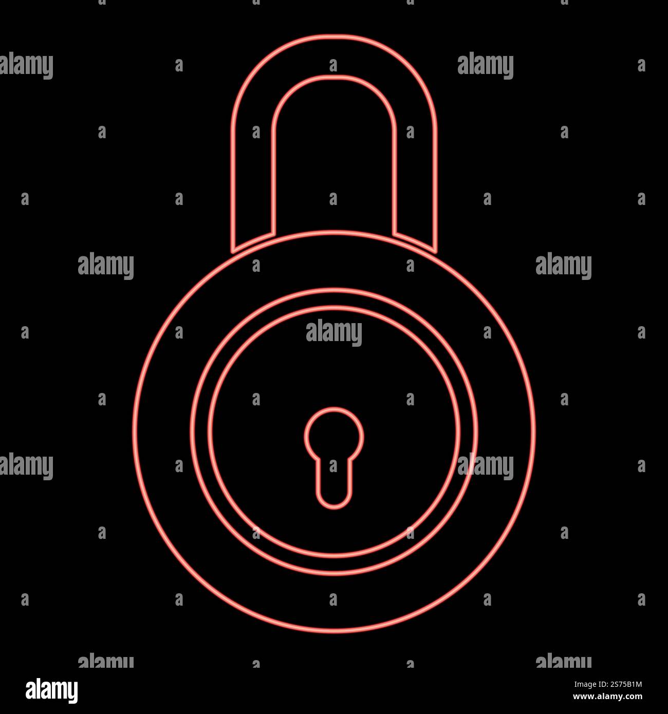 Neon lock Padlock icon black color vector illustration flat style ...