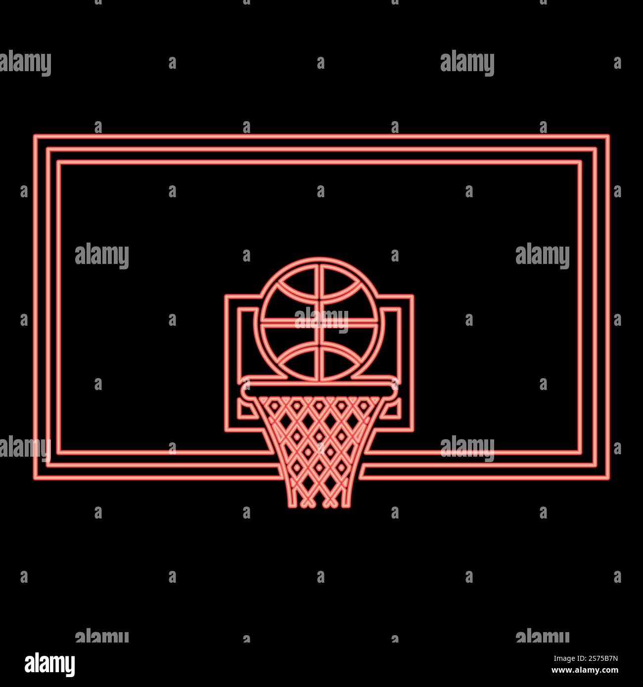 Neon basketball hoop and ball Backboard and grid basket red color ...