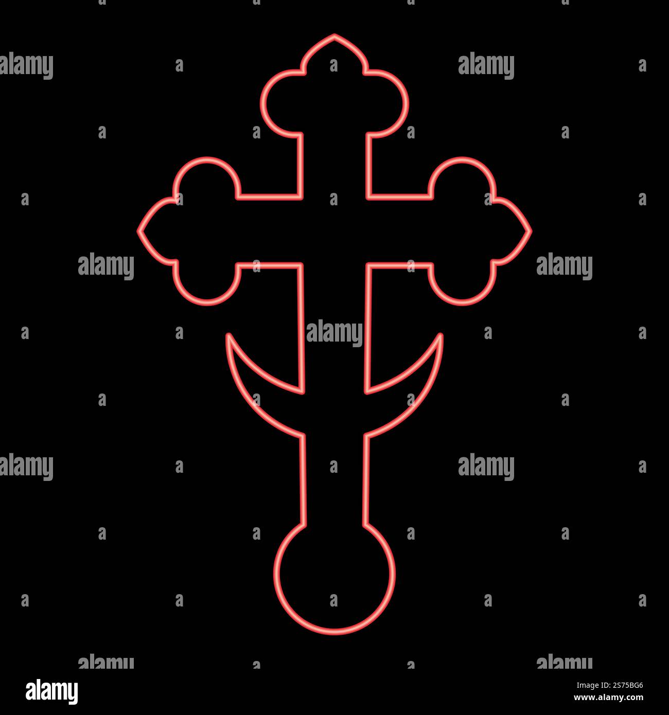 Neon cross trefoil shamrock on church cupola domical with half-moon ...