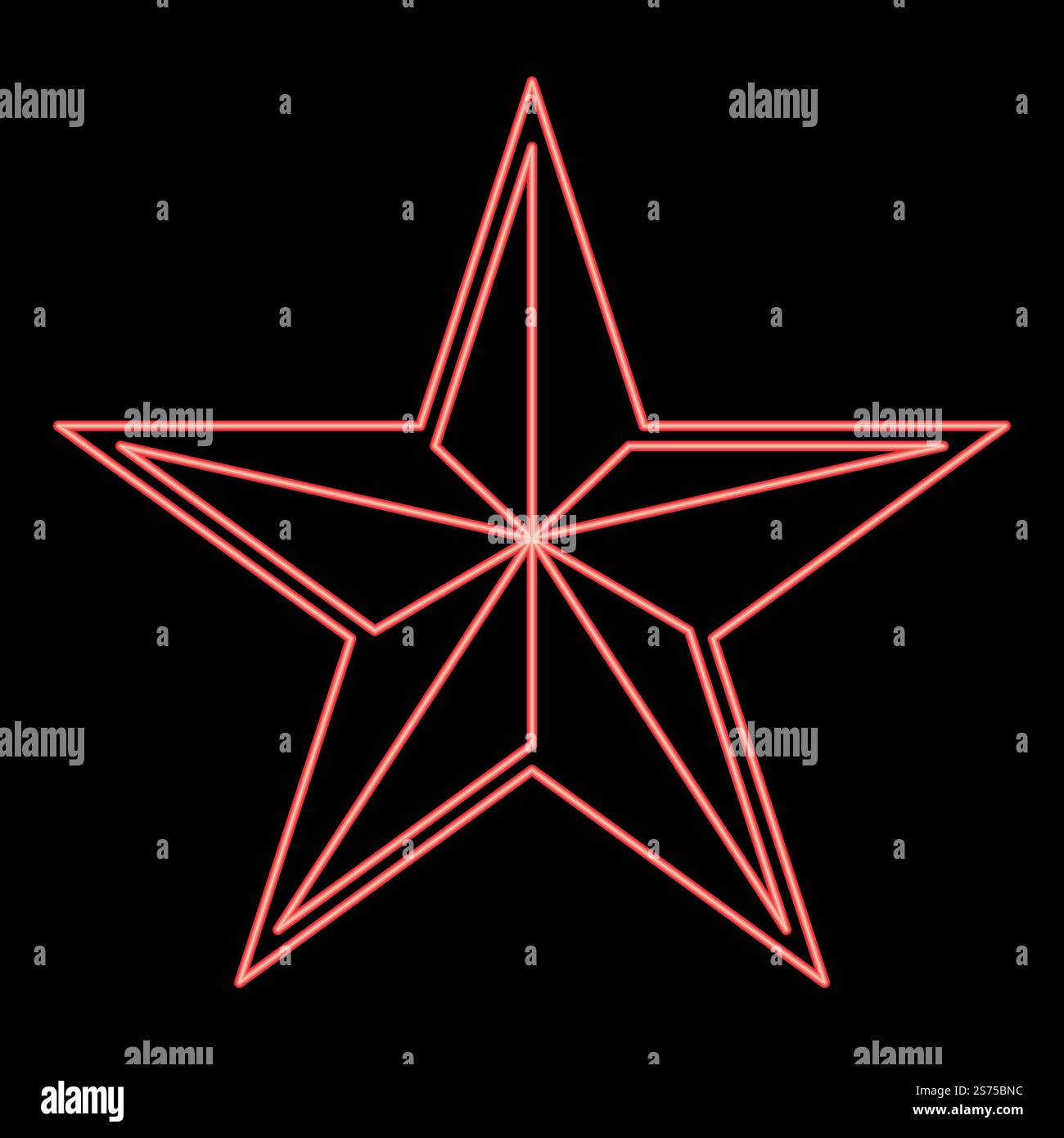 Neon star five corners Pentagonal star red color vector illustration ...