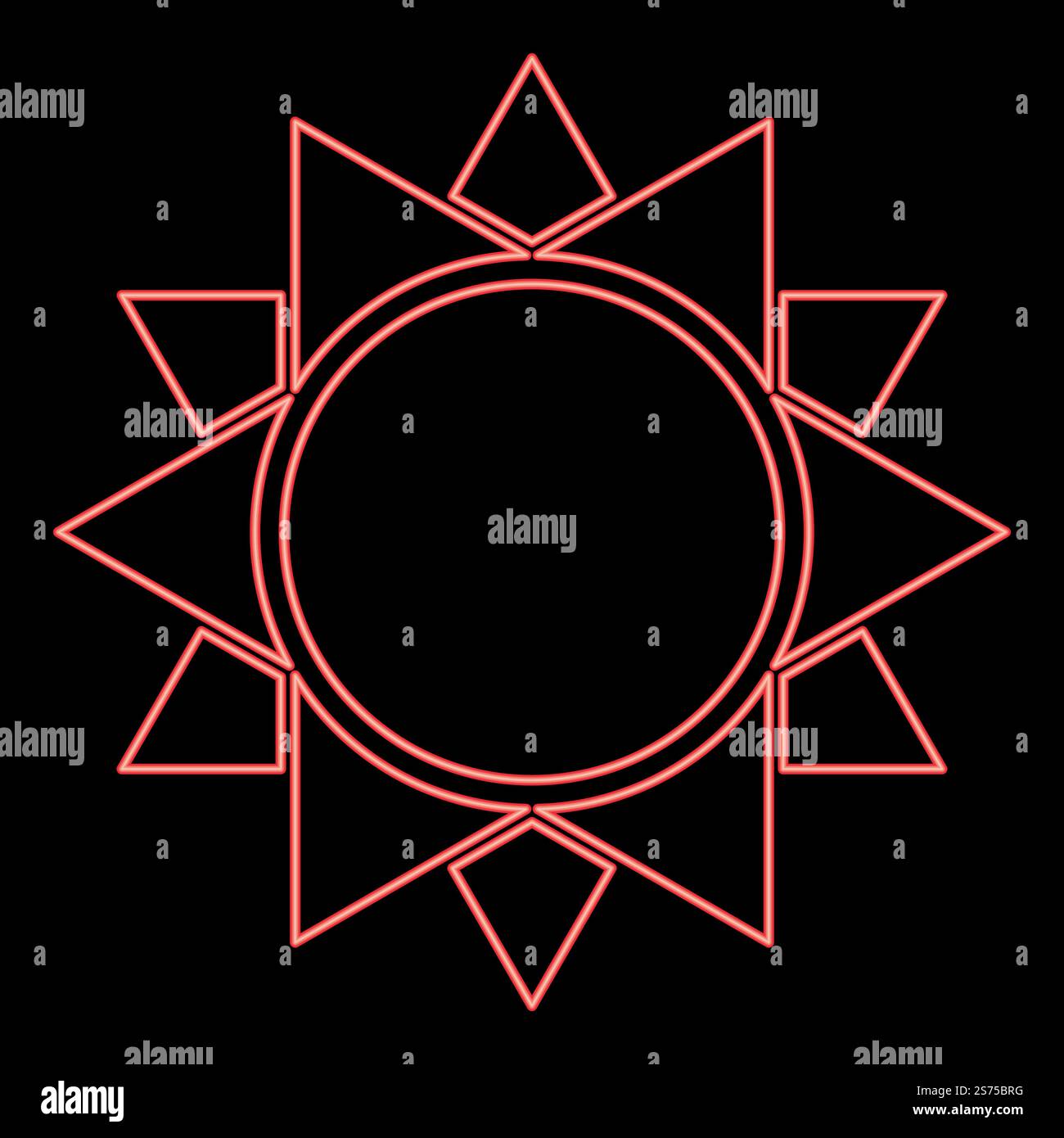 Neon sun red color vector illustration image flat style light. Neon sun ...