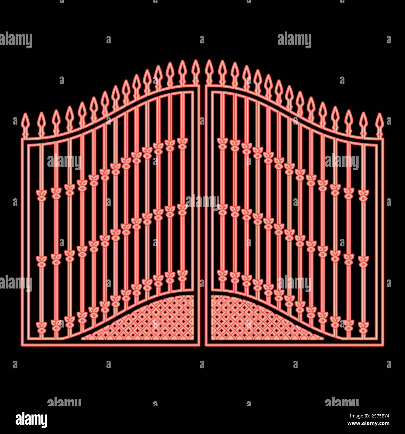 Neon forged gates red color vector illustration image flat style light ...
