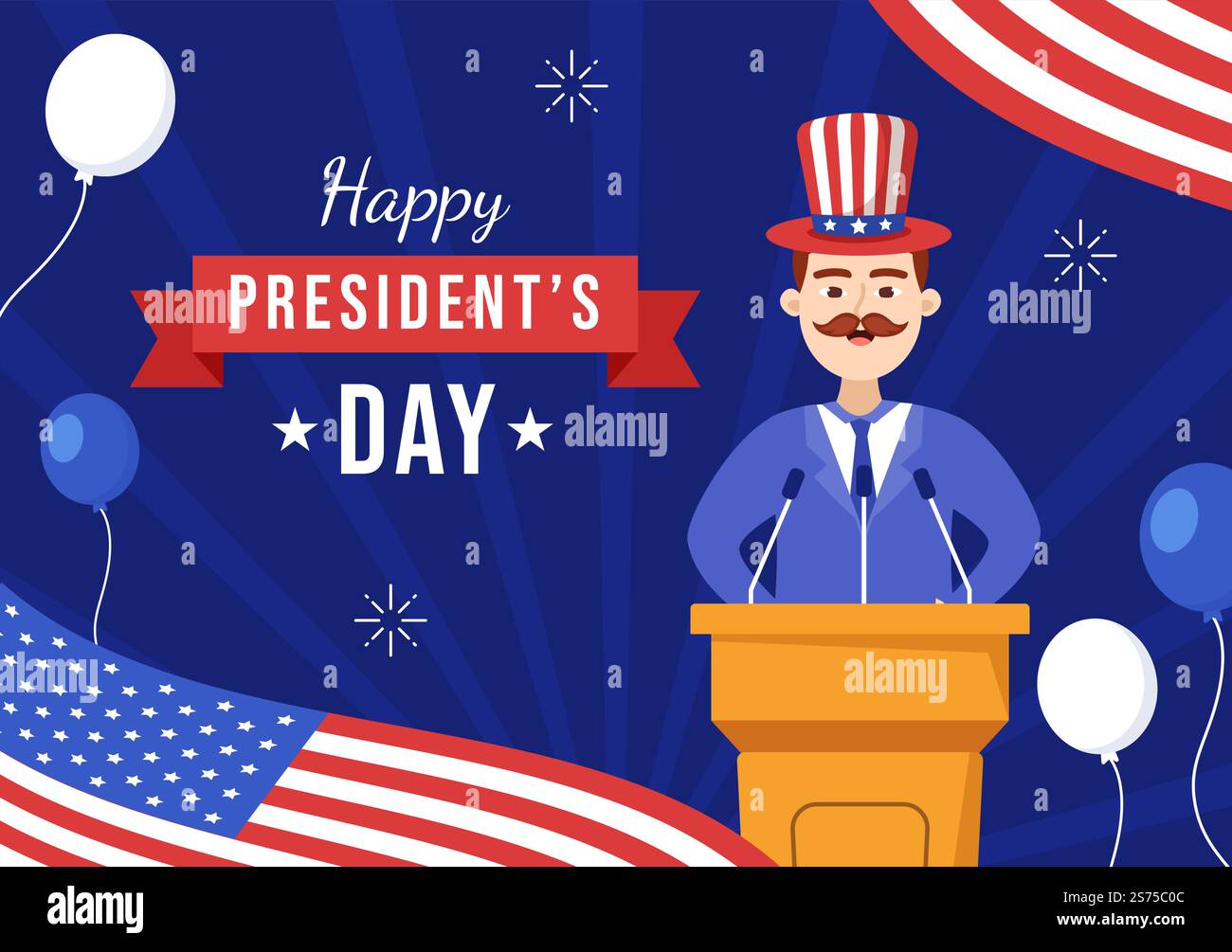 Happy Presidents Day with Stars and USA Flag for the President of ...
