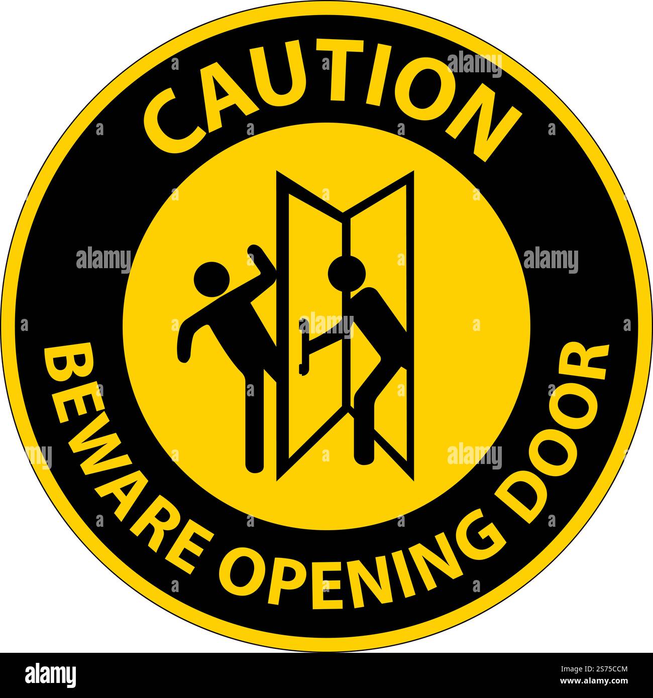 Caution Beware Opening Door Sign On White Background Stock Vector Image ...