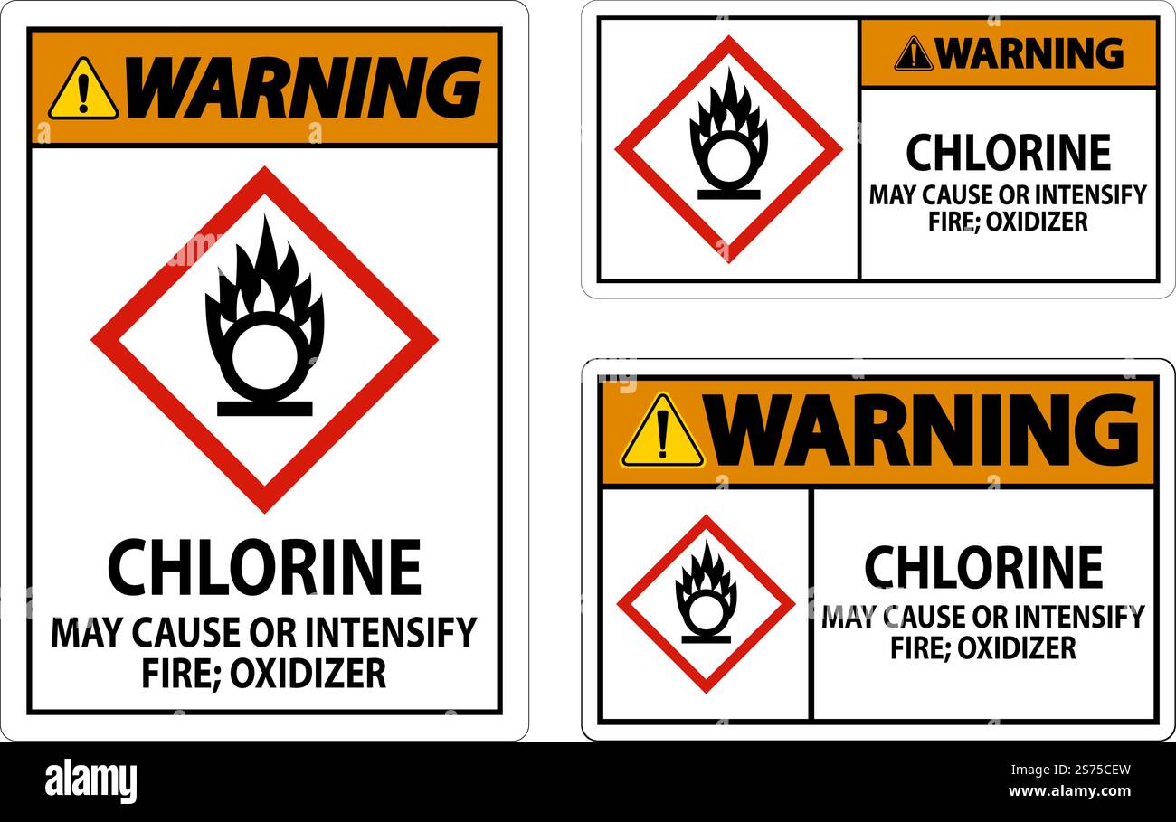 Warning Chlorine May Cause Or Intensify Fire GHS Sign Stock Vector ...