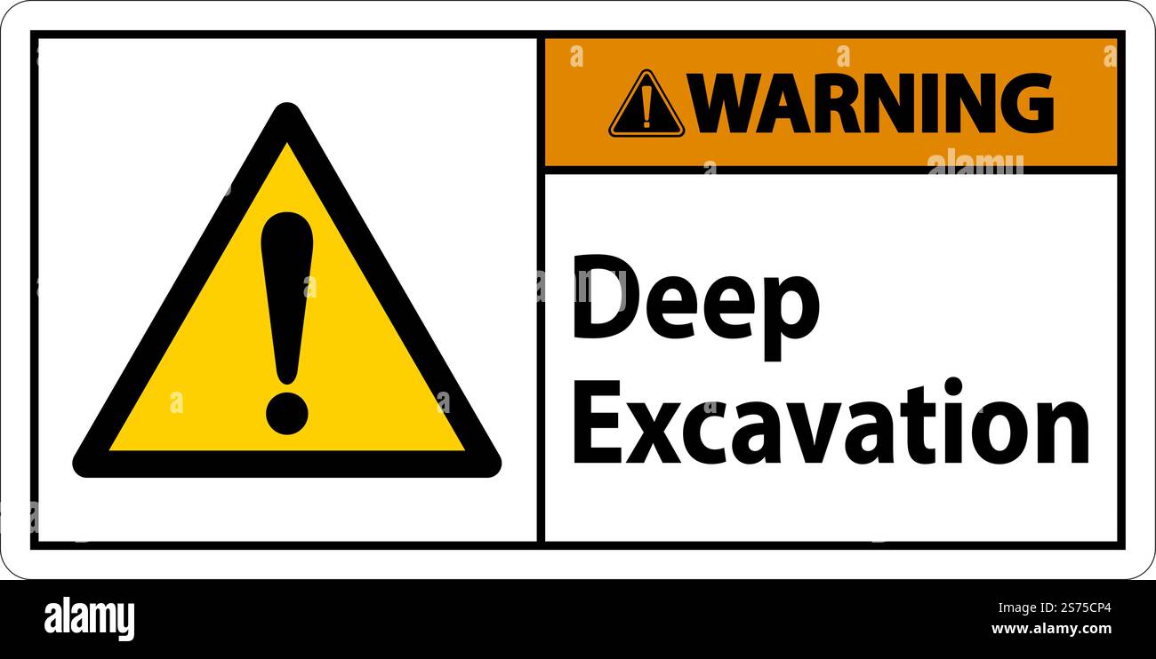 Deep Excavation Warning Sign On White Background Stock Vector Image ...