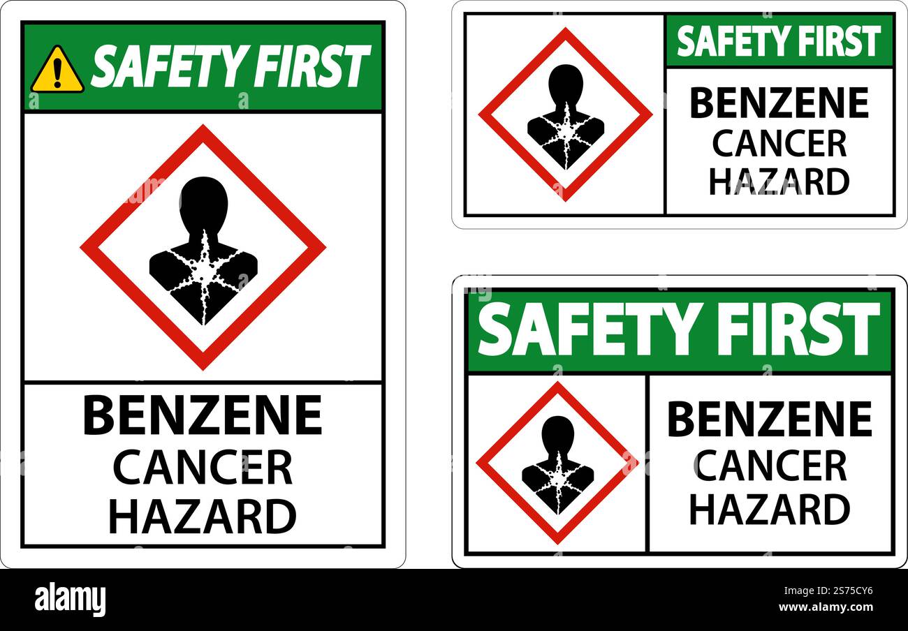 Safety First Benzene Cancer Hazard GHS Sign On White Background Stock ...