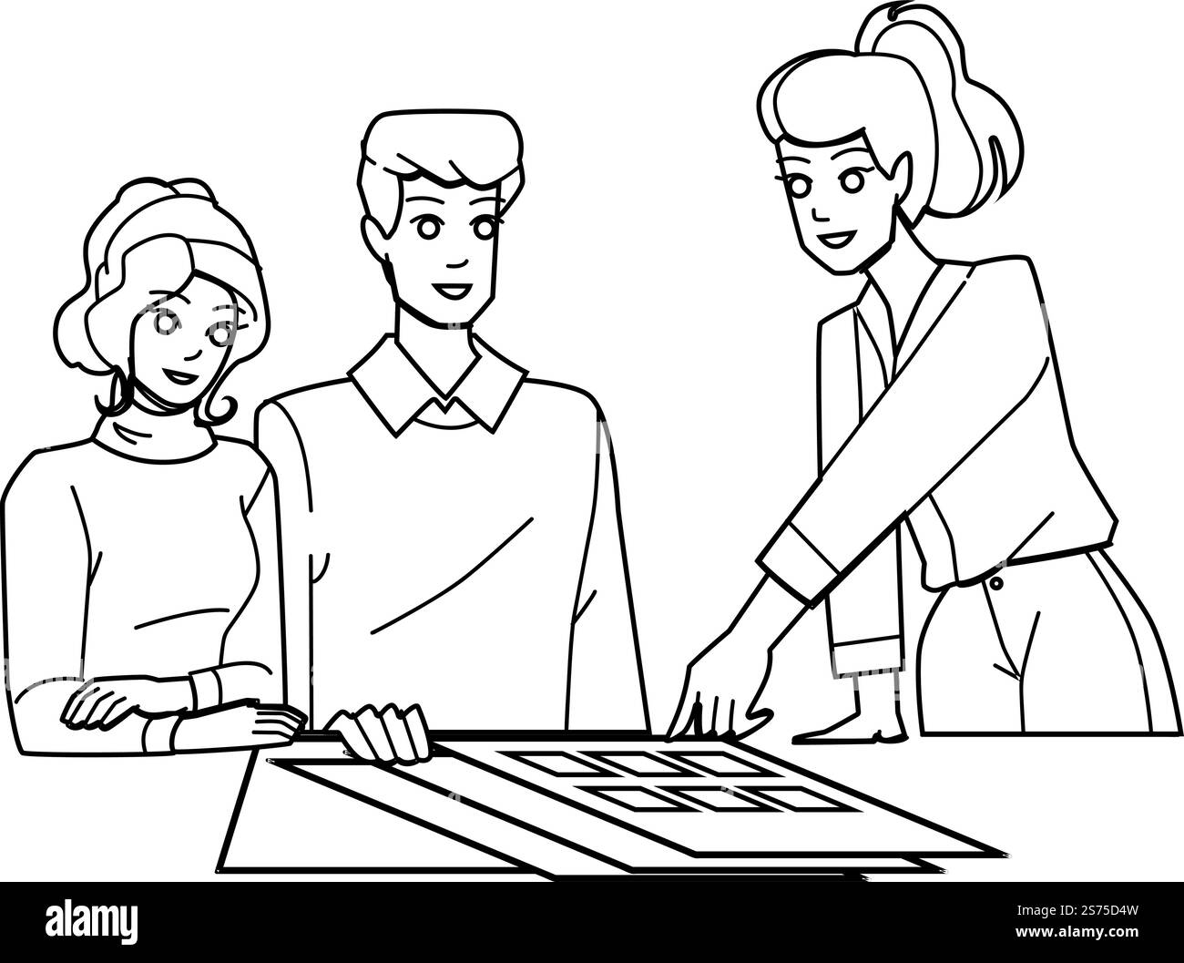 family meeting line pencil drawing vector. man woman, happy couple ...