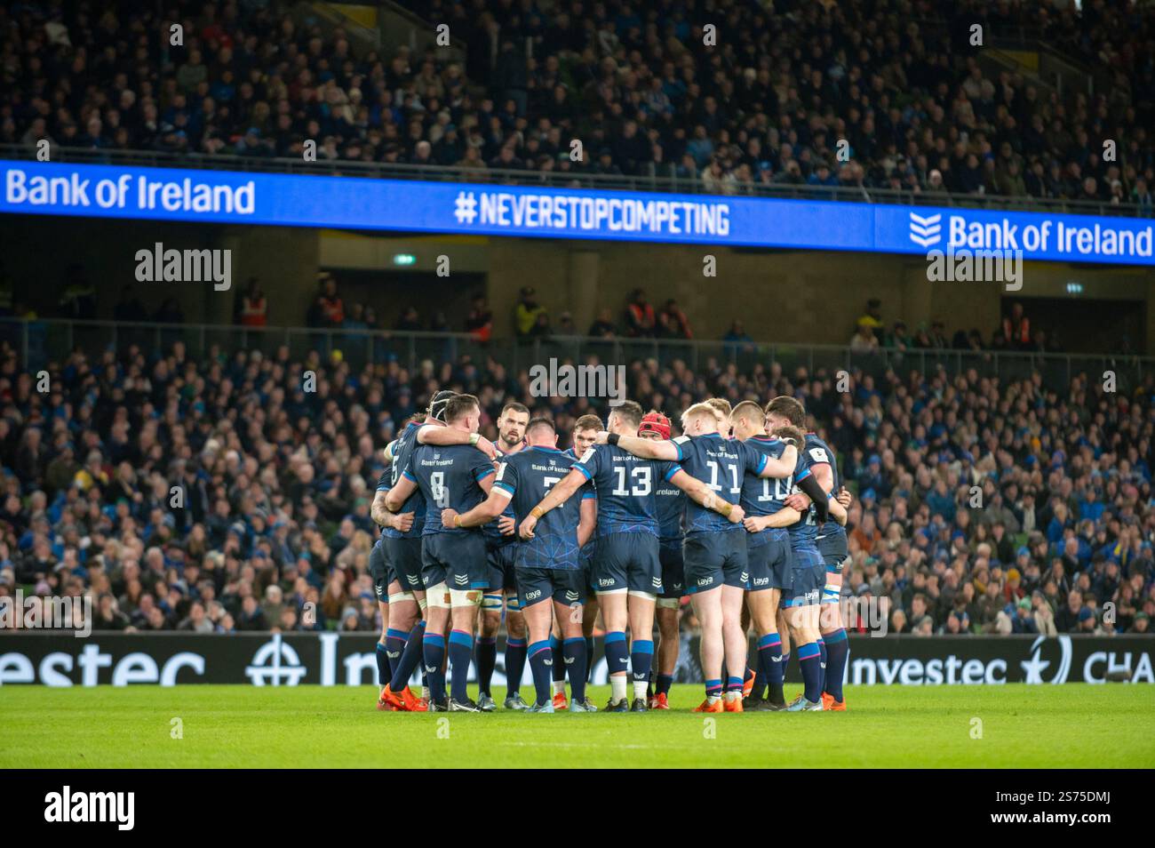 The Leinster players in a huddle during the Investec Champions Cup ...