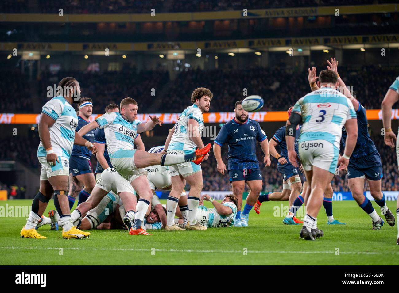 Dublin, Ireland. 18th Jan, 2025. Finn Russell of Bath kicks the ball ...