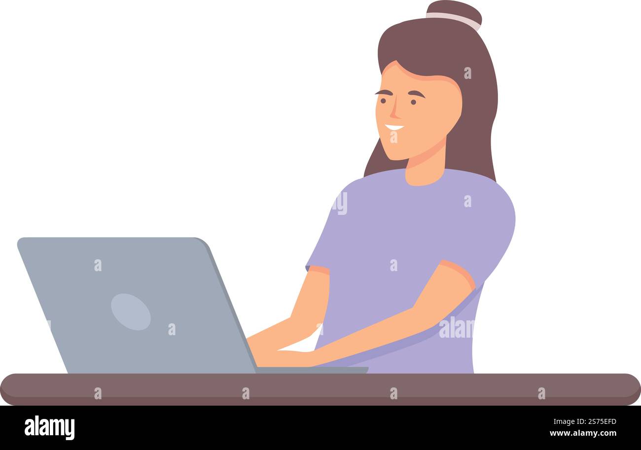 Girl programming icon cartoon vector. Computer technology. Classroom ...