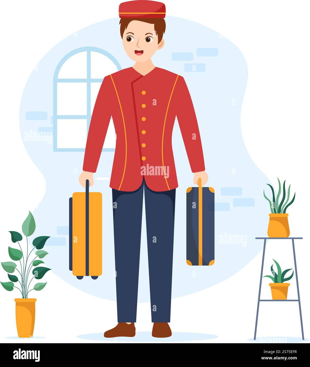 Hotel Employee to Serve Travelers in Flat Cartoon Hand Drawn Template ...