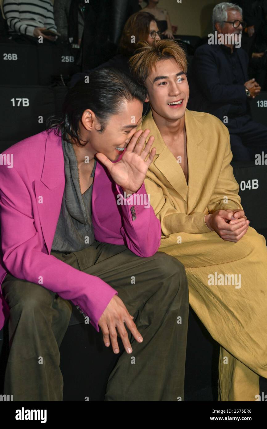 Milan, Italy. 18th Jan, 2025. Men's Fashion, Fall/Winter 2025.- Emporio Armani fashion show ...