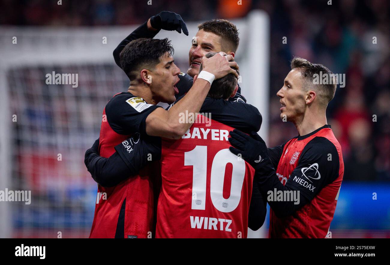 Leverkusen, Germany. 18th Jan 2025. Torjubel: Exequiel Palacios (LEV) Patrik Schick (LEV ...