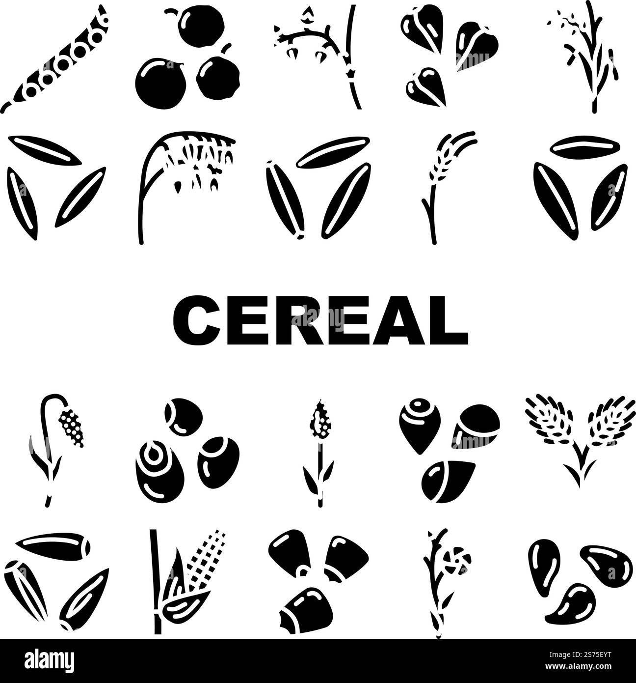 cereal plant healthy food icons set vector. breakfast bowl, milk corn ...