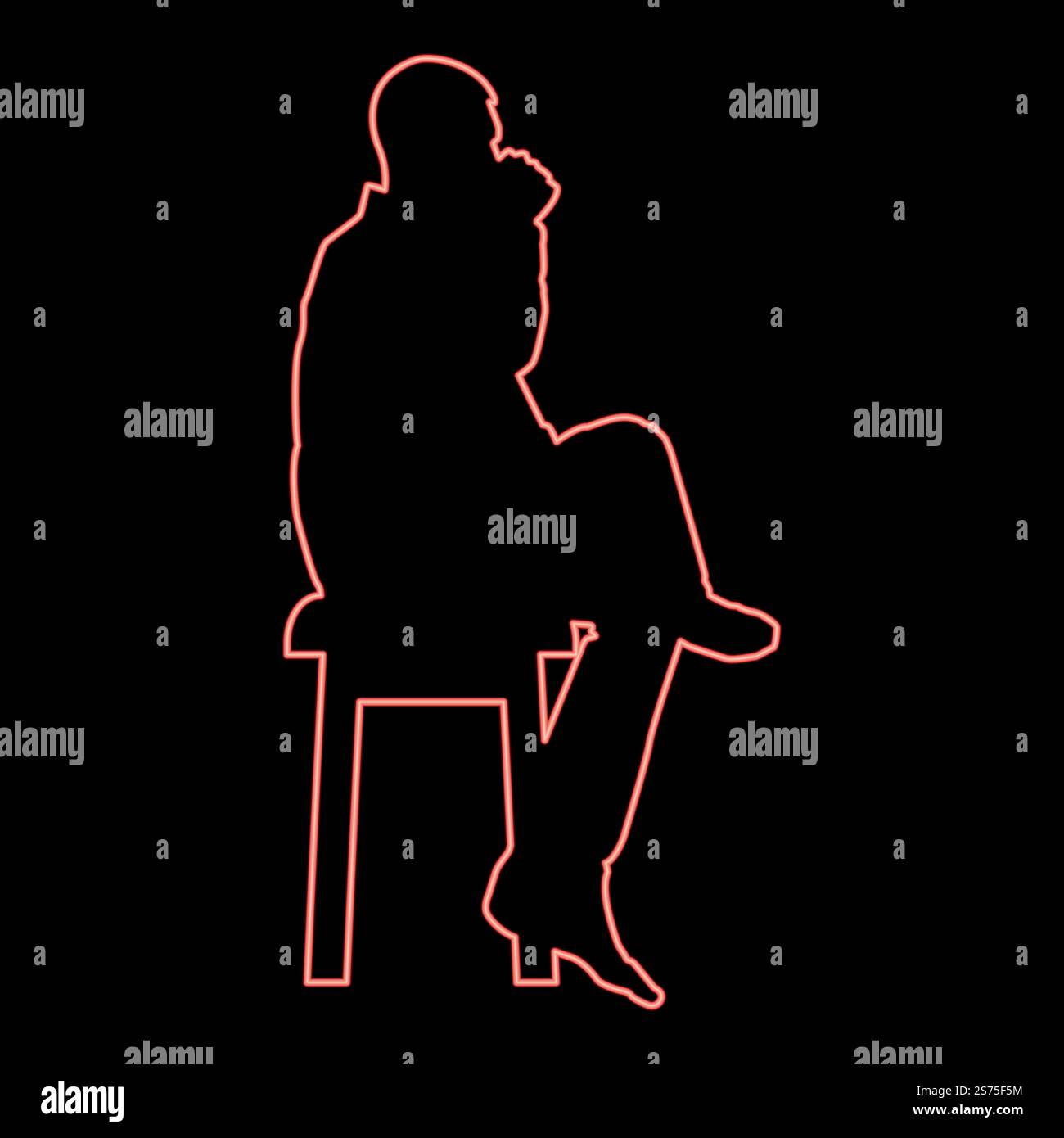 Neon man drinking from mug sitting on stool with crossed leg Concept ...