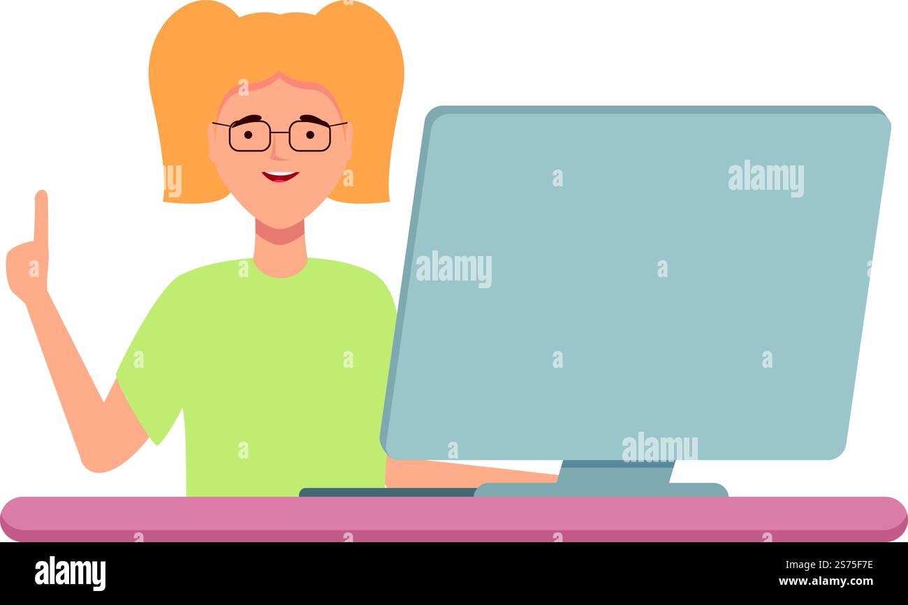 Girl programming icon cartoon vector. School class. Science project ...