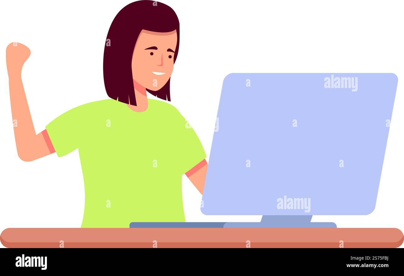 Success girl programming icon cartoon vector. Computer education. Class ...