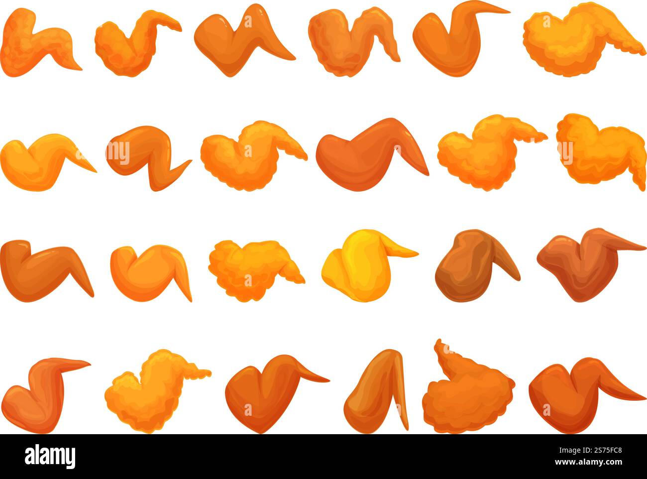 Fried chicken wings icons set cartoon vector. Roast spicy. Dish meat ...