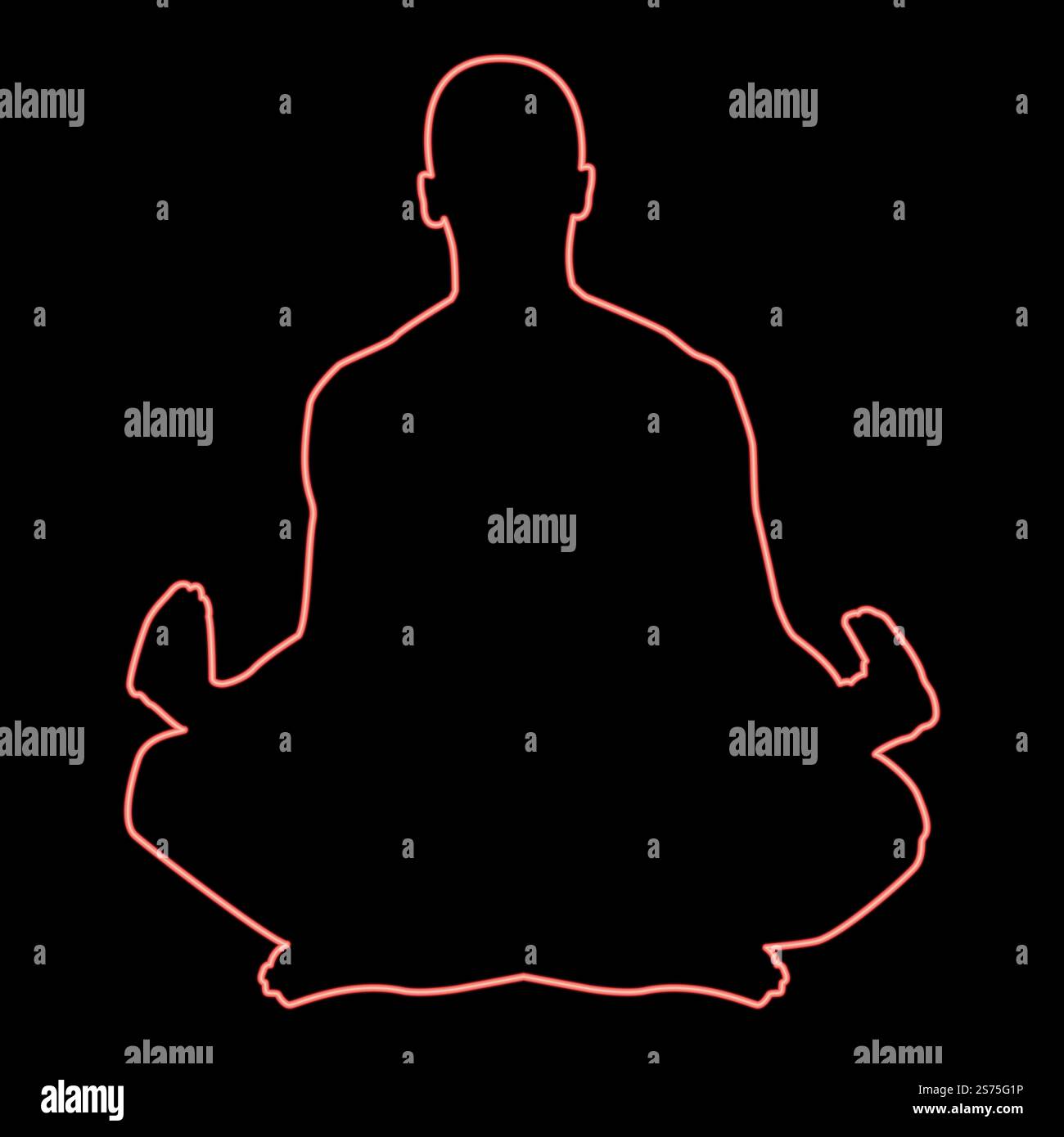 Neon meditating man Practicing yoga symbol red color vector ...
