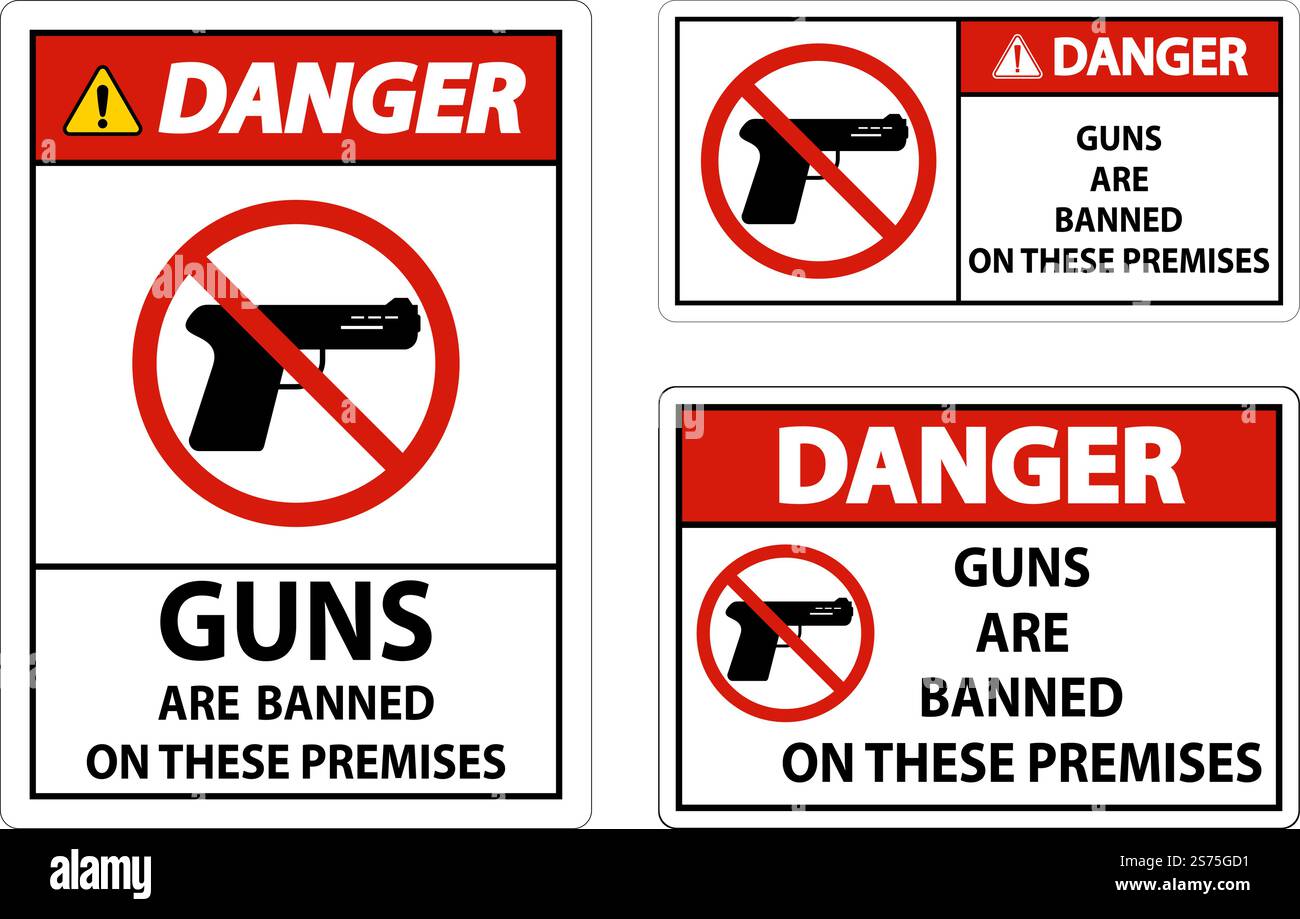 Danger Prohibition sign guns, No guns sign On White Background Stock ...