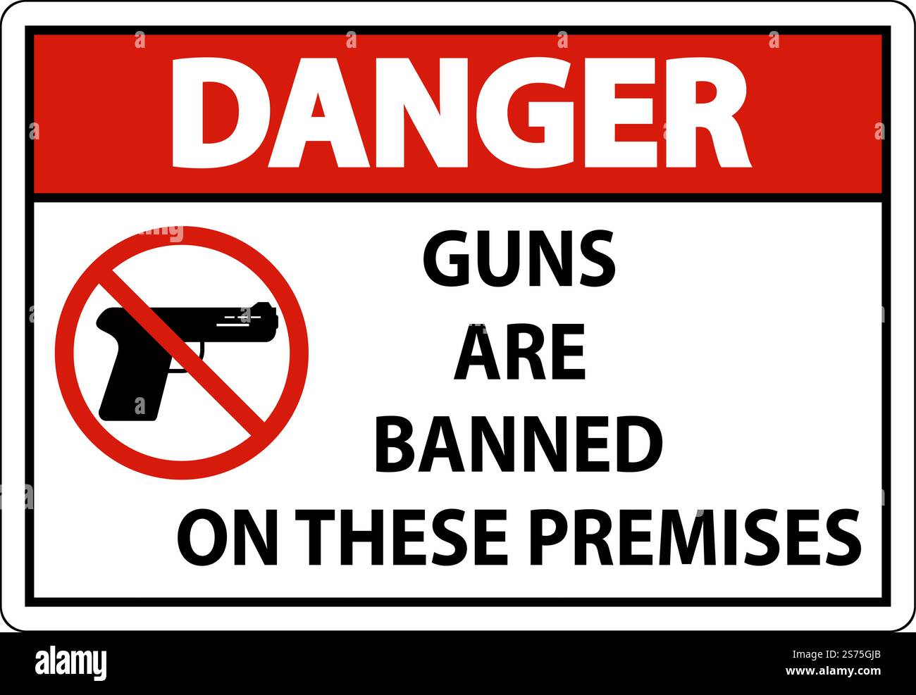 Danger Prohibition sign guns, No guns sign On White Background Stock ...