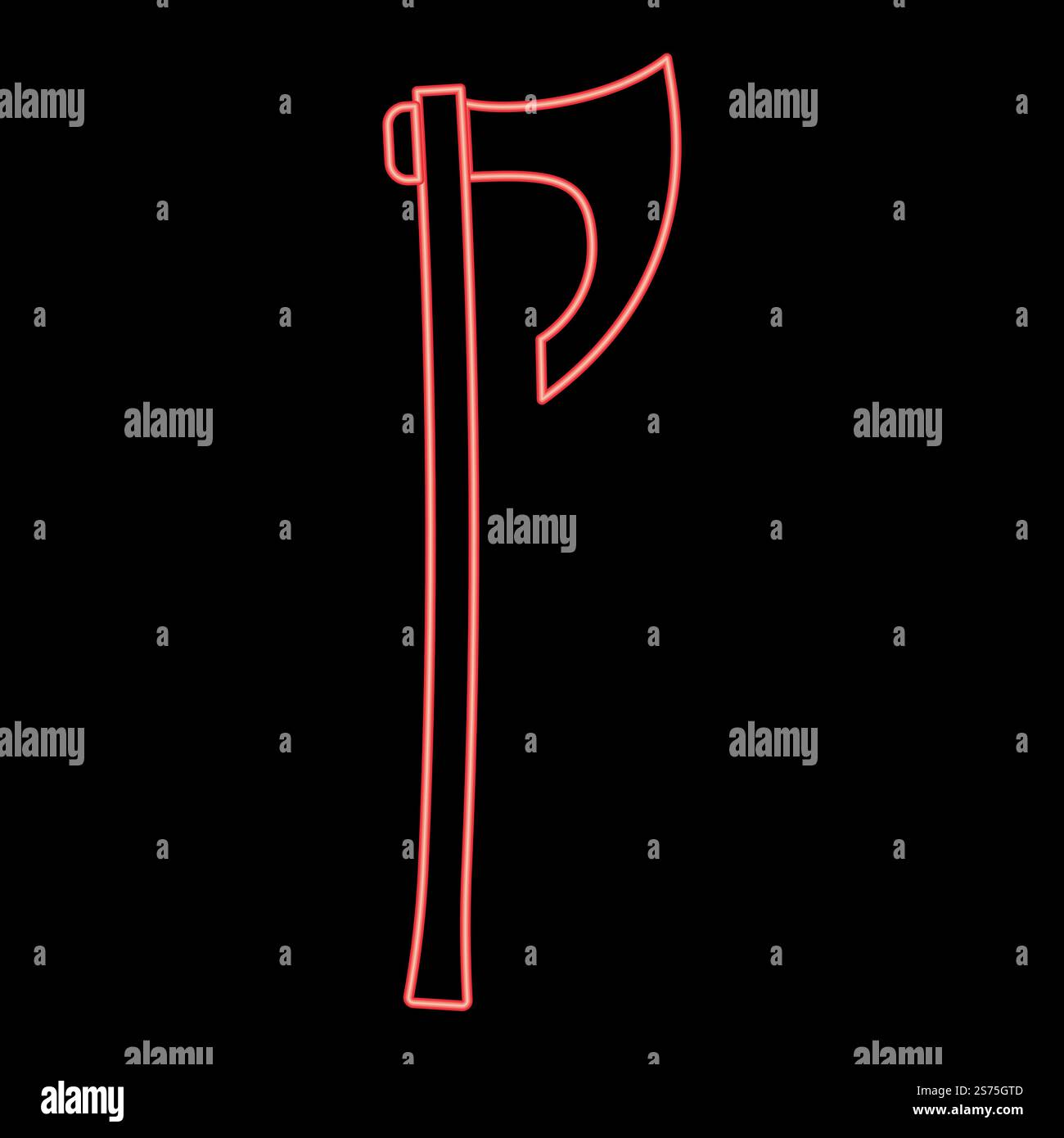 Neon ax with long handle Viking ax red color vector illustration image ...