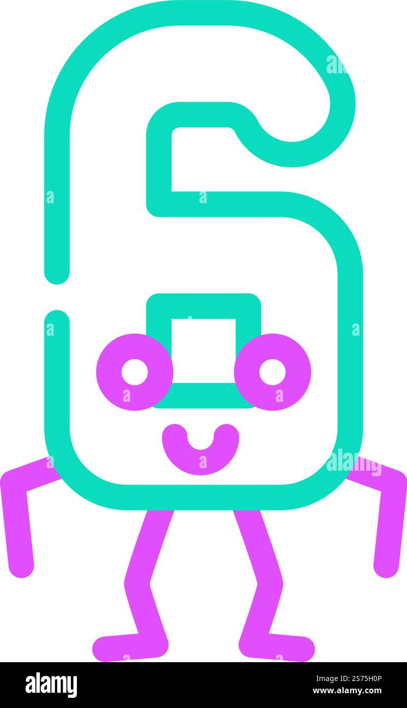six number character color icon vector. six number character sign ...