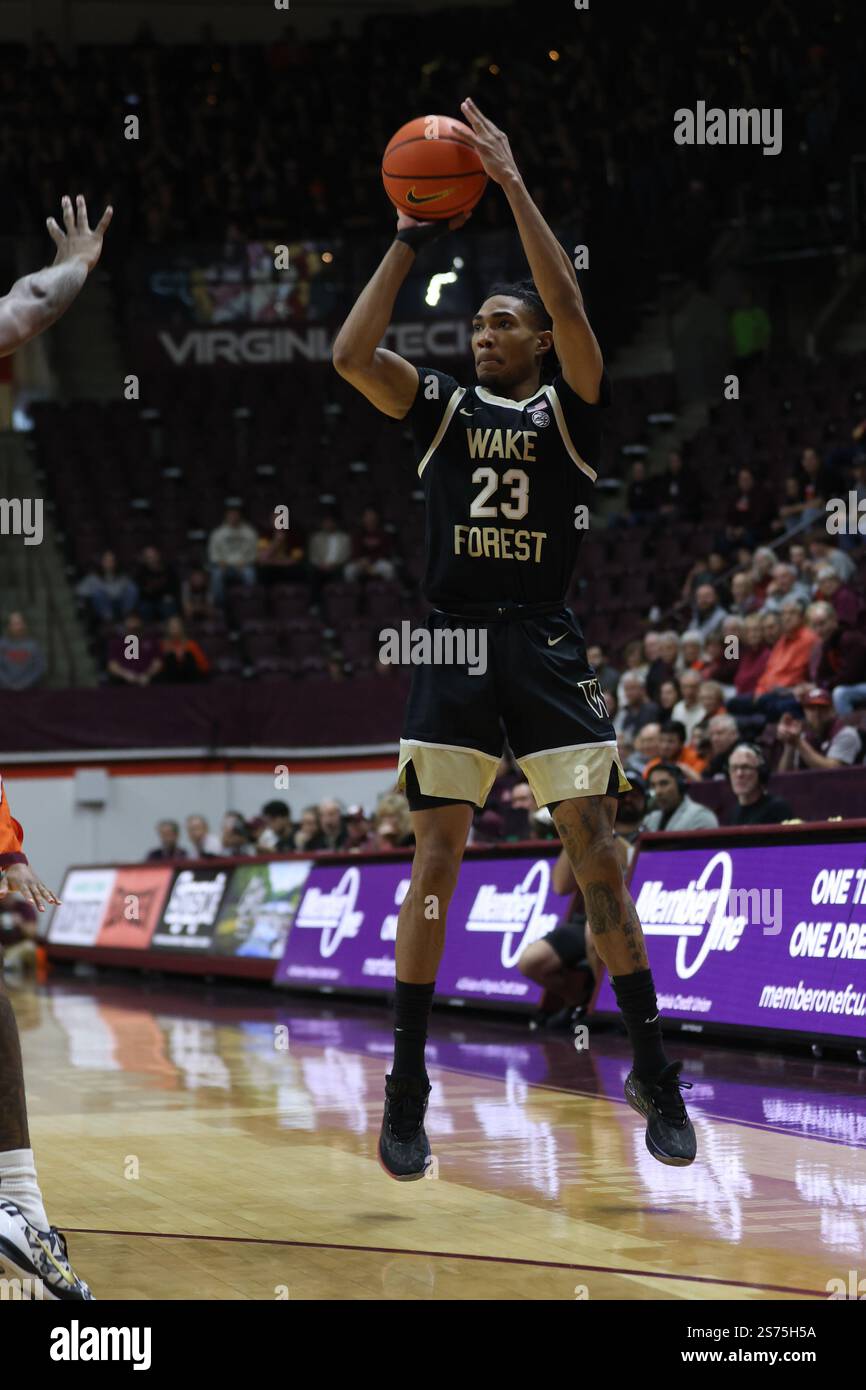 Blacksburg, VA, USA. 18th Jan, 2025. Wake Forest Demon Deacons guard ...
