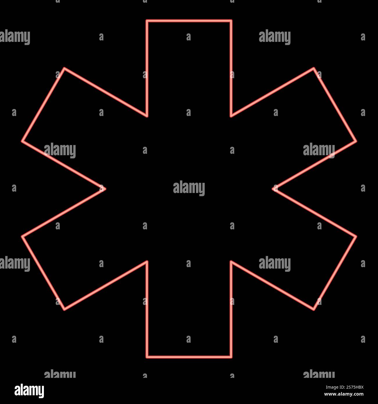 Neon medical symbol Emergency sign Star of life Service concept red ...
