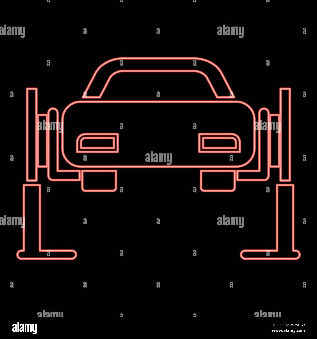 Neon car lift Car repair Service concept Car on fix lift Car lifted on ...