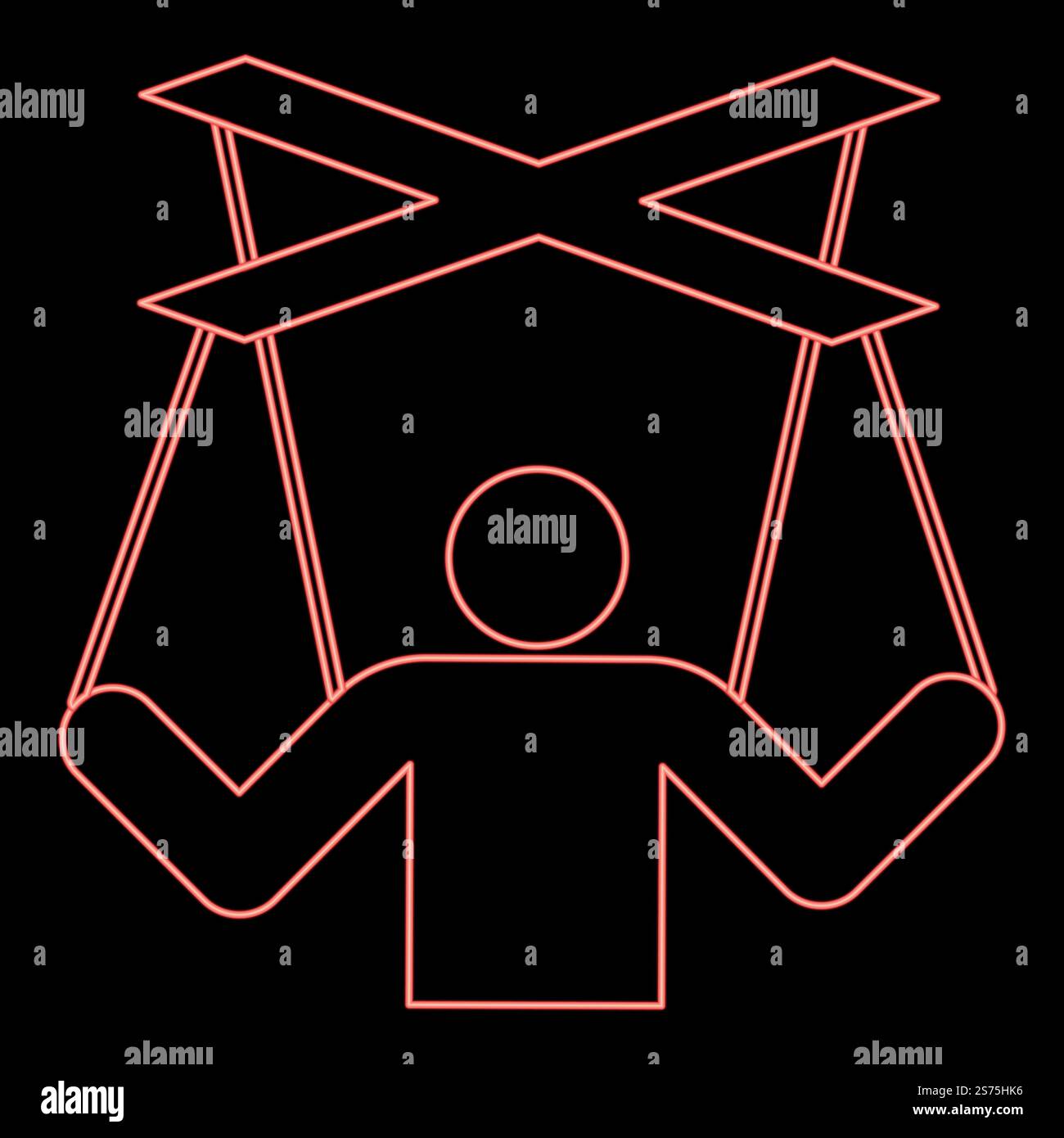 Neon human manipulation concept Puppet stick man manipulating on string ...