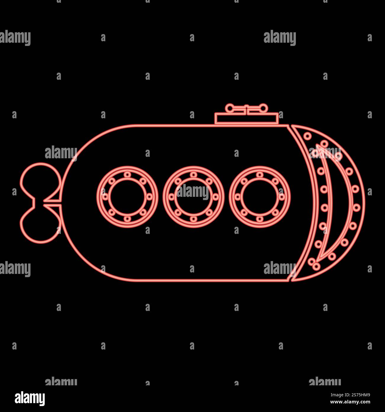 Neon bathyscaphe Underwater boat ship Submarine red color vector ...