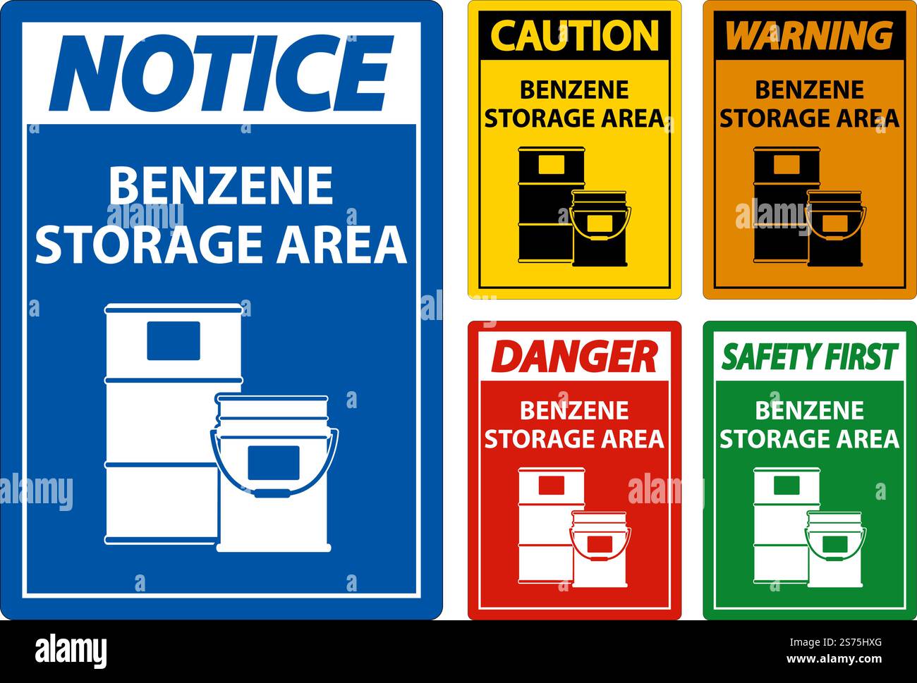 Caution Benzene Storage Area Sign On White Background Stock Vector ...