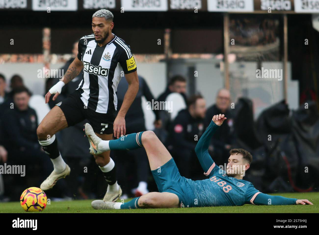 Newcastle, UK. 18th Jan 2025. AFC Bournemouth's David Brooks is fouled ...