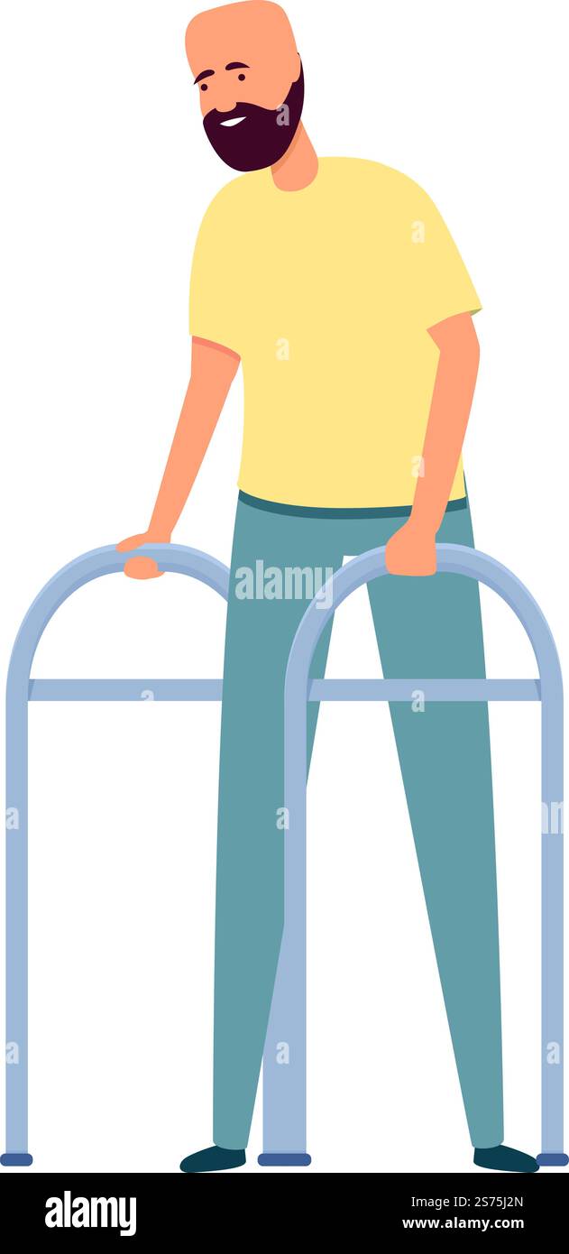 Rehab walker icon cartoon vector. Physical therapist. Patient health ...