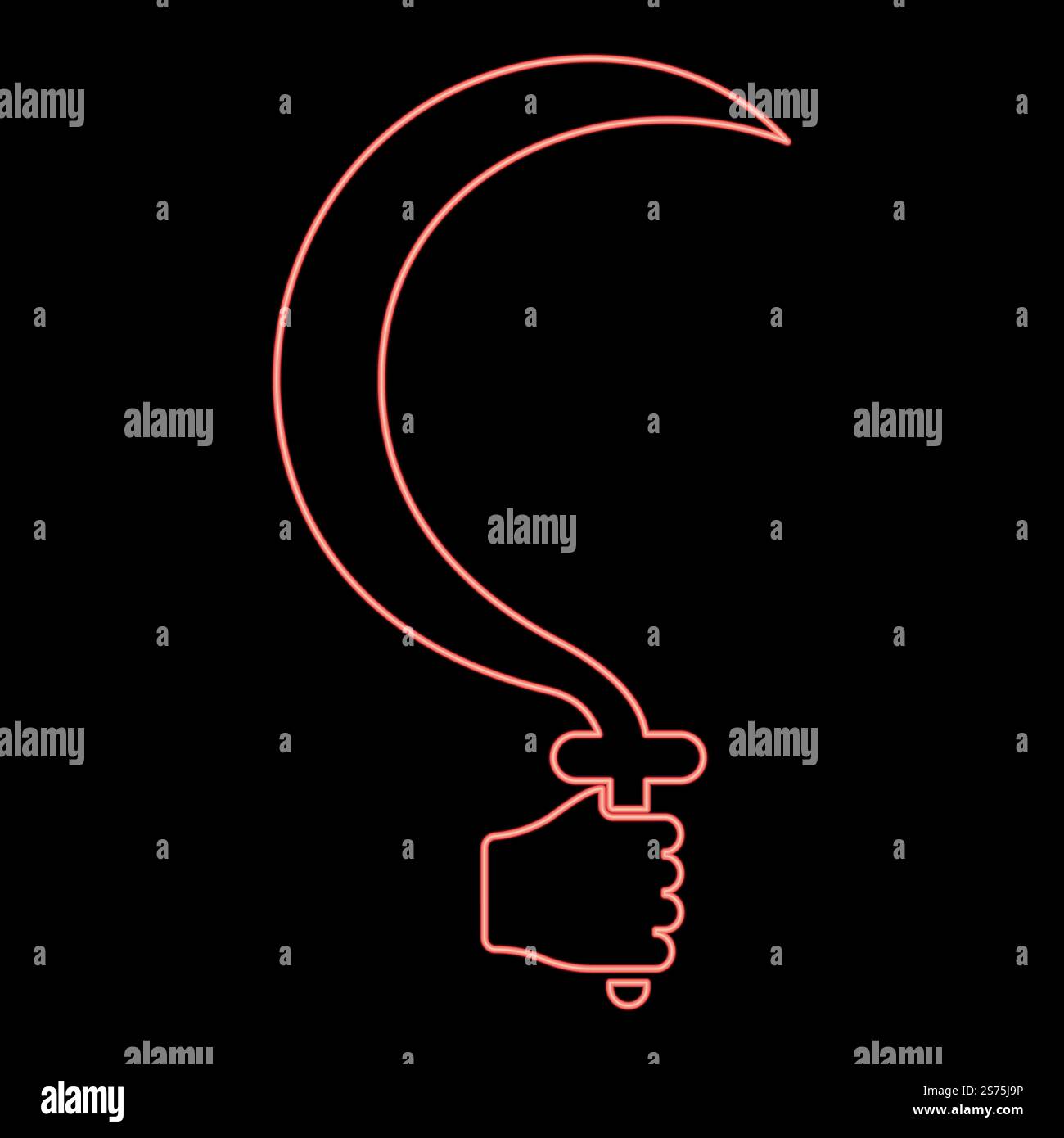 Neon sickle in hand in use Arm holding Crescent agriculture tool ...