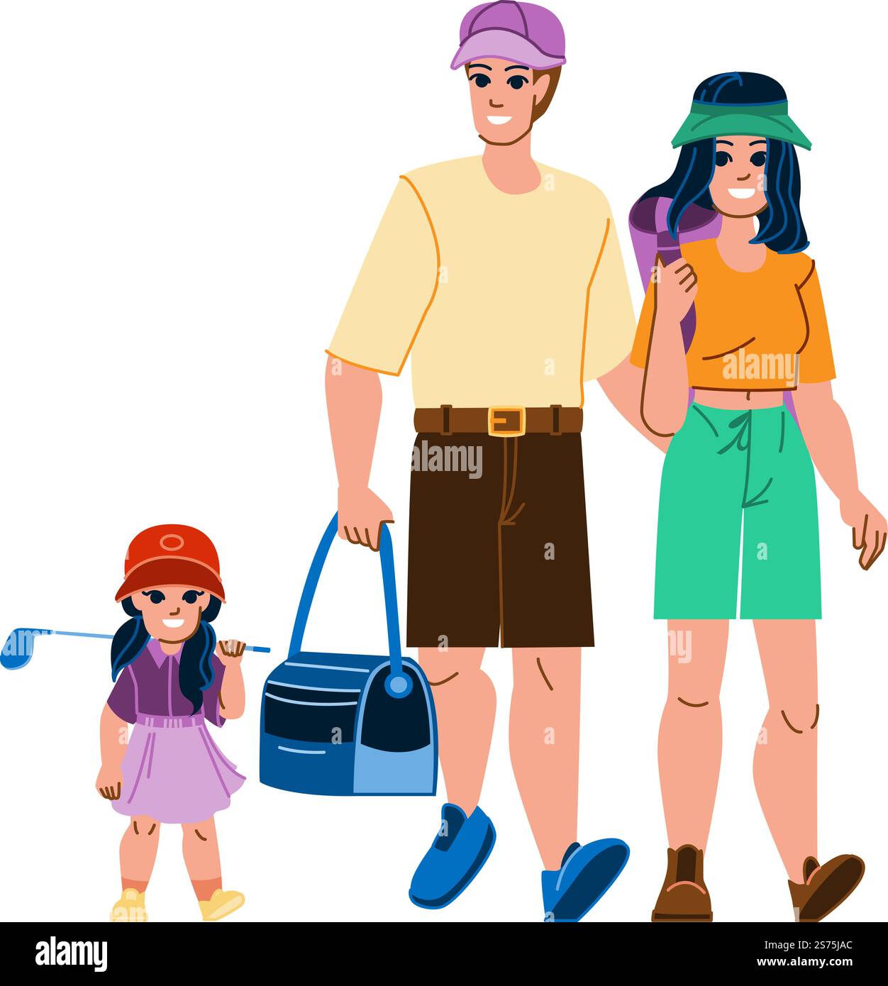family golf vector. outdoors course, happy activity, caucasian game ...