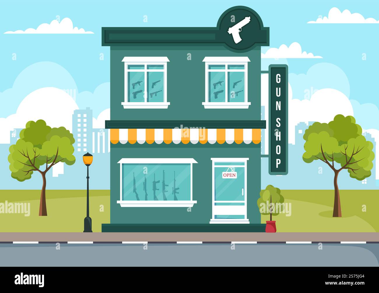 Gun Shop or Hunting with Rifle, Bullet, Weapon and Hunt Equipment in ...