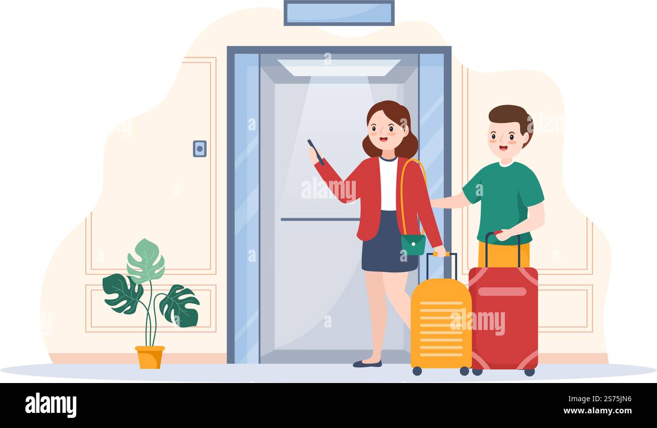 Hotel Reception Interior with Receptionist People and Travelers for ...