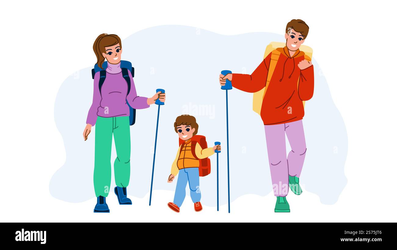 family hiking vector. boy son, adventure father, mother nature, man ...