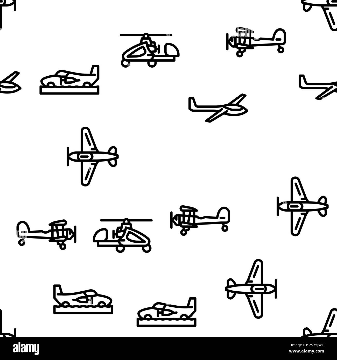 plane flight travel aircraft vector seamless pattern thin line ...