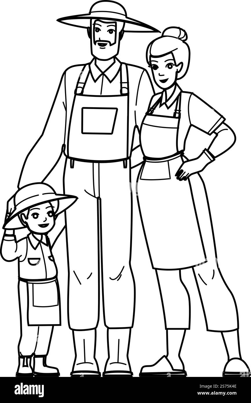 family farmer line pencil drawing vector. agriculture man, farm organic ...