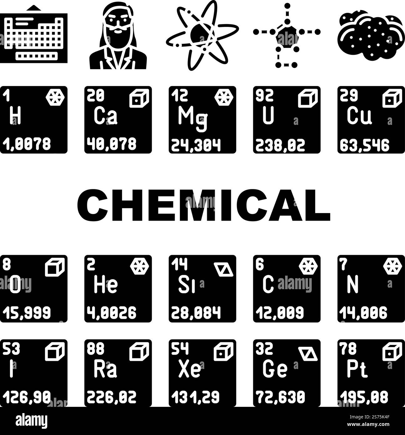 chemistry science chemical icons set vector. laboratory technology ...
